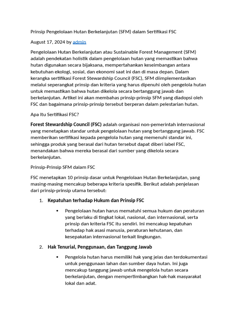 Prinsip Pengelolaan Hutan Berkelanjutan | PDF
