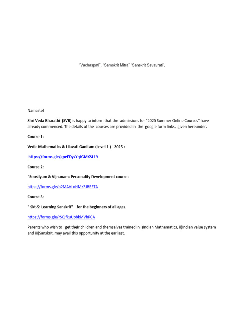 SVB 2025 Summer Courses Details | PDF | Vedas | Ramayana