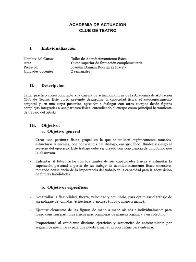 Programa Taller Acondicionamiento Fã - Sico Primer Semestre 2025 | PDF | Interino
