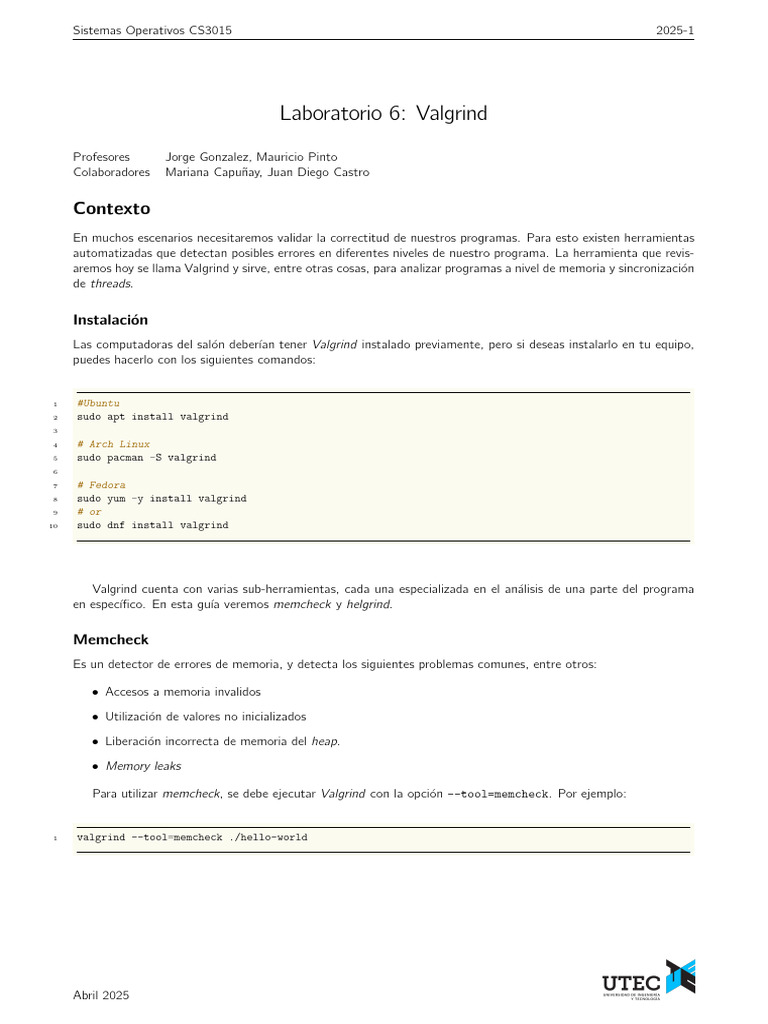 Lab 06 Valgrind | PDF | Arquitectura de Computadores | Software del sistema