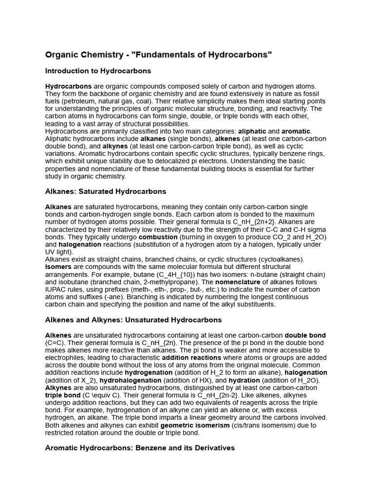 Organic Chemistry First Year Notes | PDF | Alkene | Hydrocarbons