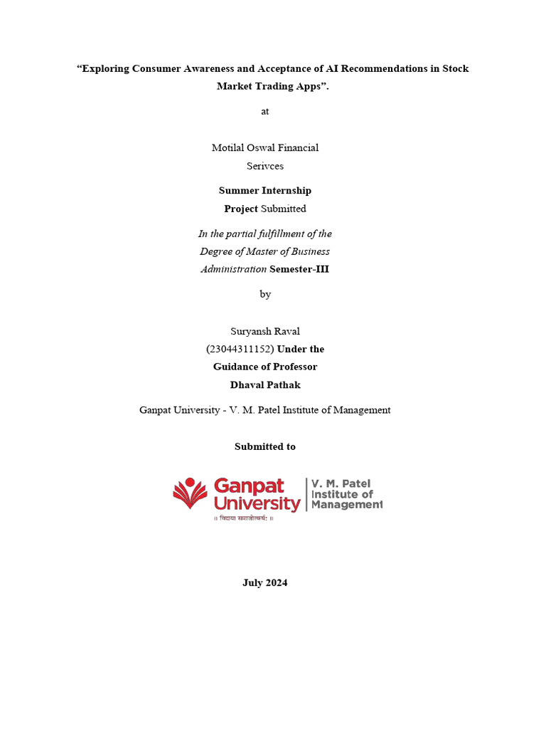 SIP Project Motilal Oswal152 | PDF | Machine Learning | Artificial ...