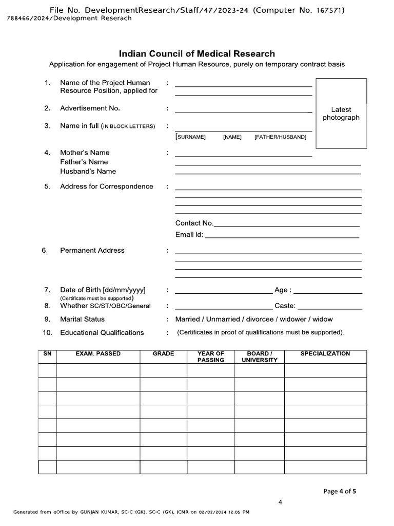 Application ICMR | PDF