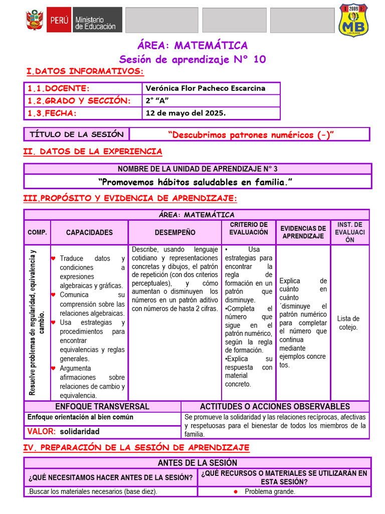 Matemática - Descubrimos Patrones Numericos (-) 2° - 2025 | PDF ...