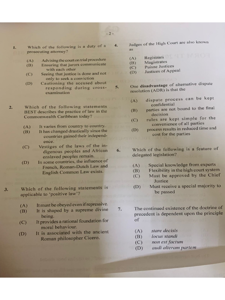 Cape Law Unit 1 Paper 1 - 2024 | PDF