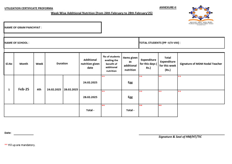 MDM Utilization Certificate Proforma | PDF