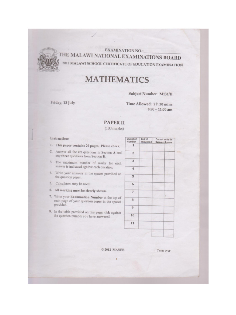 2012 Mathematics Paper II | PDF