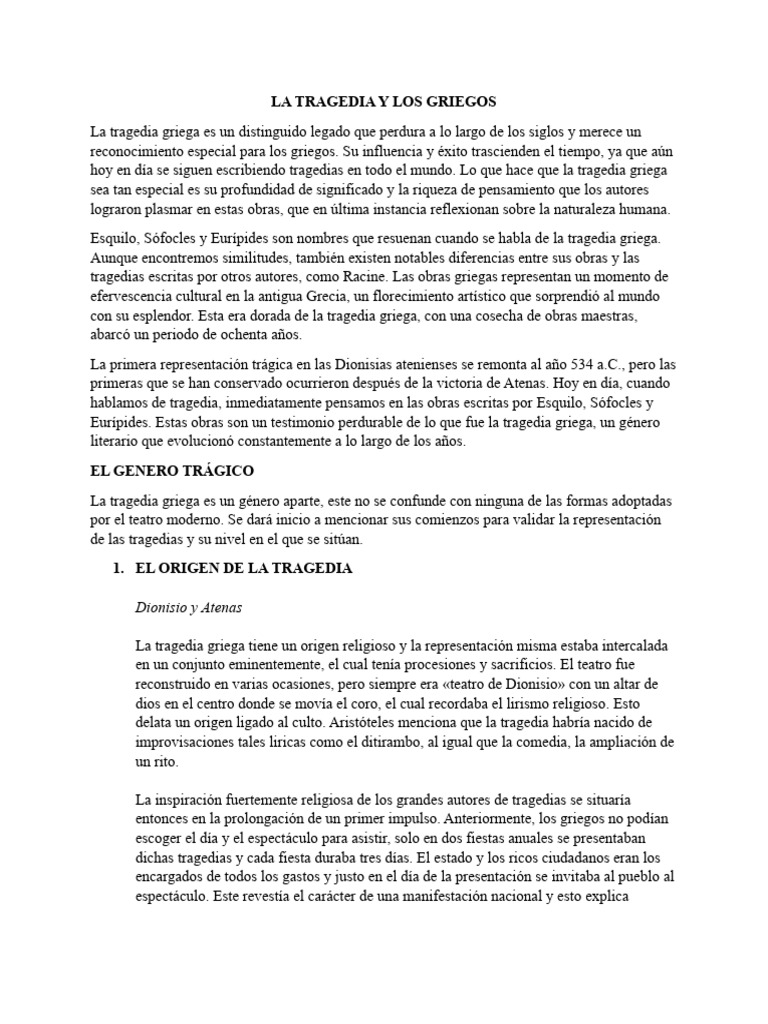 Tragedia Griega: Orígenes y Estructura | PDF | Tragedia griega | Tragedia
