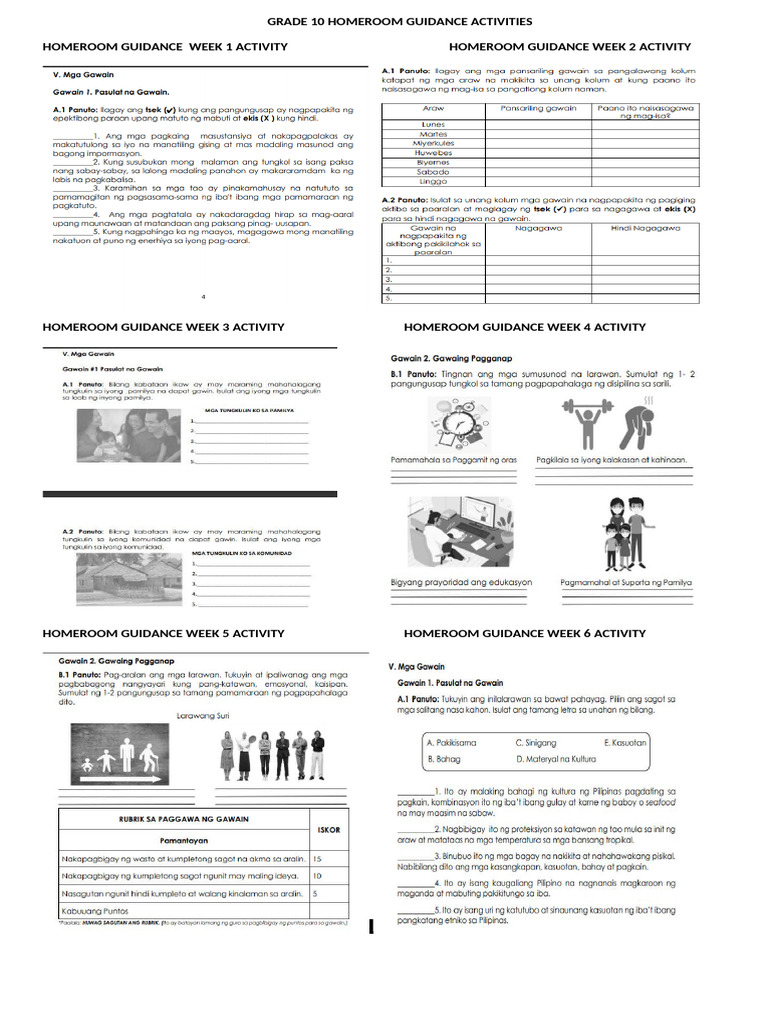 Homeroom Guidance Activities 1ST Qtr. WK.1 6 | PDF