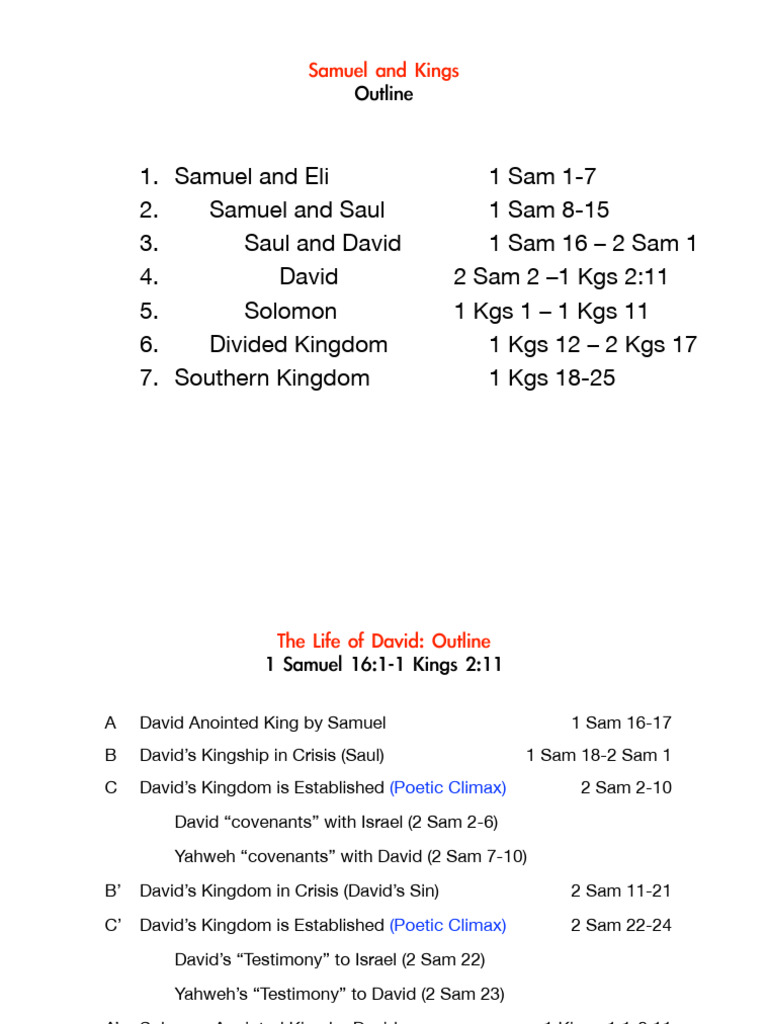 Lesson 18 Samuel-Kings Outline | PDF | David | Books Of Samuel