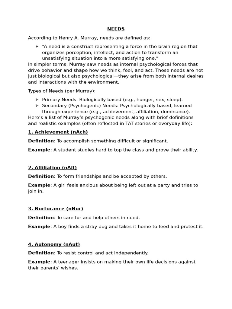 Understanding Murray's Psychogenic Needs | PDF | Social Psychology ...