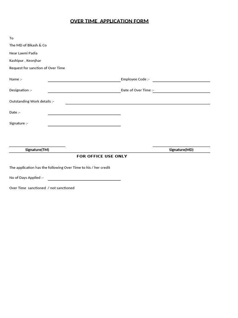 Over Time Application Form | PDF