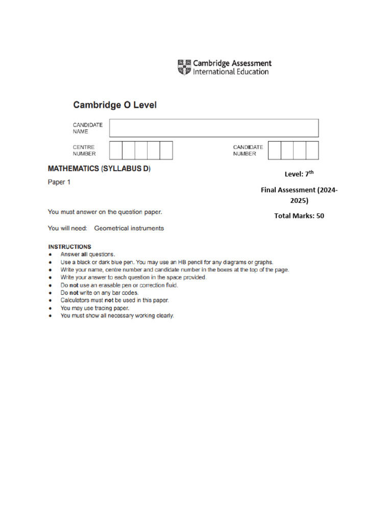 7th Class p1 Paper | PDF