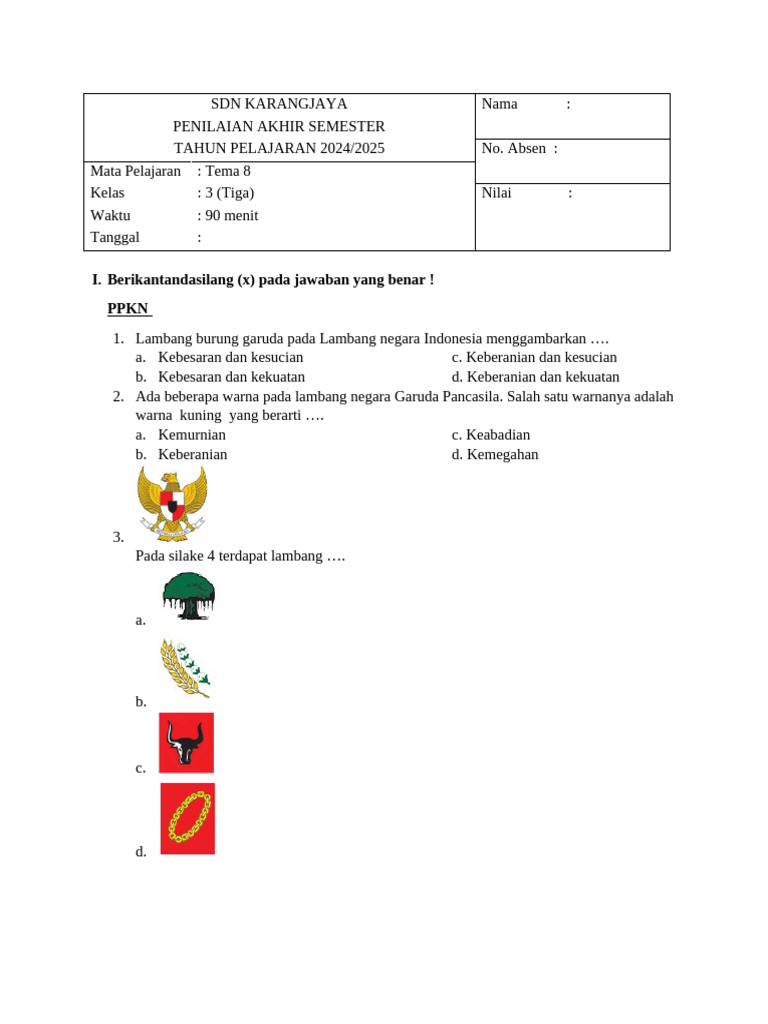 SOAL PAS KELAS 3 TEMA 8 (2) | PDF