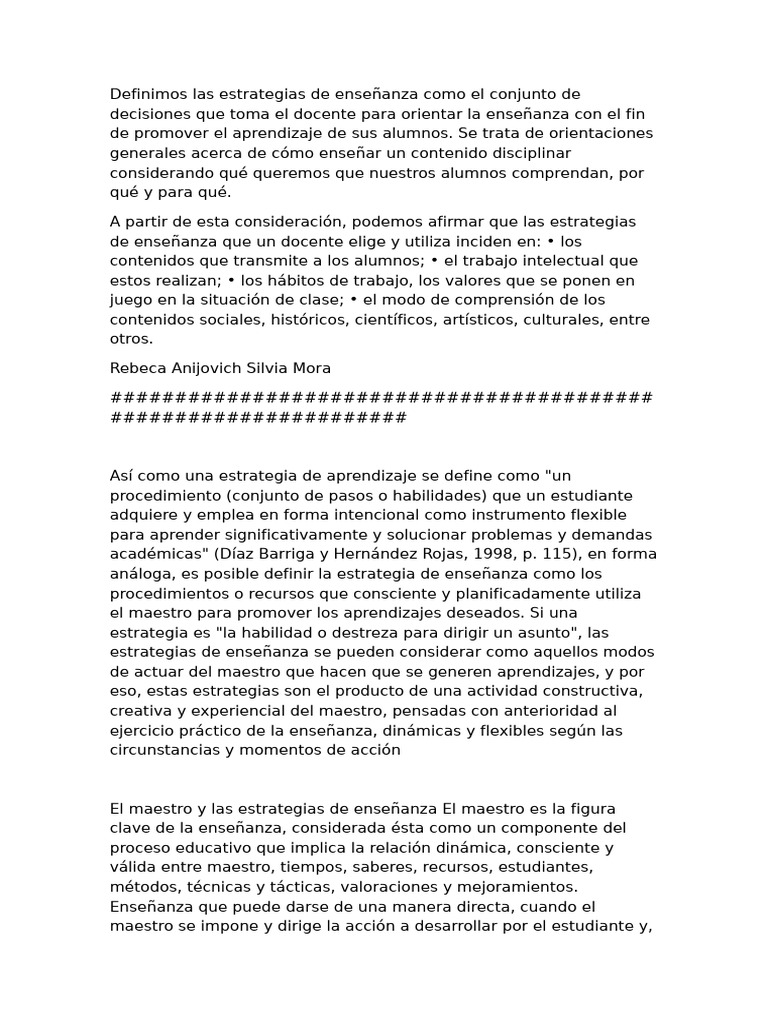 Definimos Las Estrategias de Enseñanza Como El Conjunto de Decisiones ...