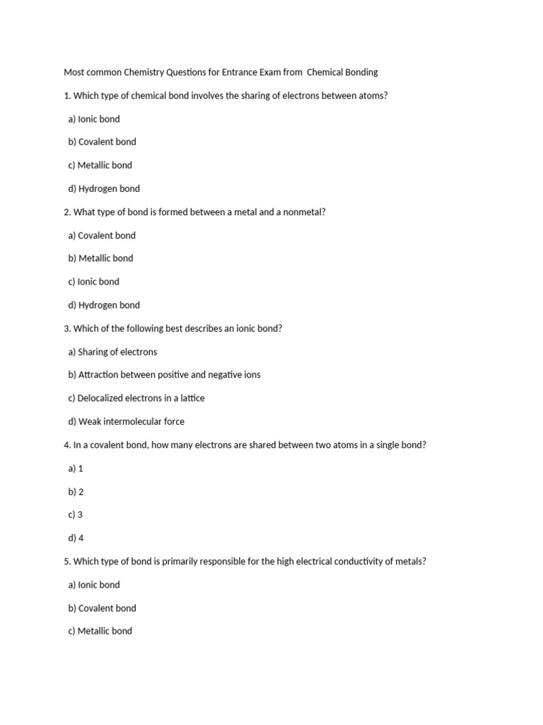 Chemical Bonding Questions (Unit5) | PDF | Chemical Bond | Ionic Bonding