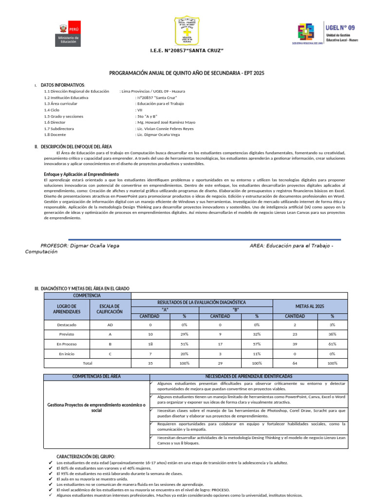 Planificacion Anual Modificado Quinto 2025 | PDF | Aprendizaje | Enseñando