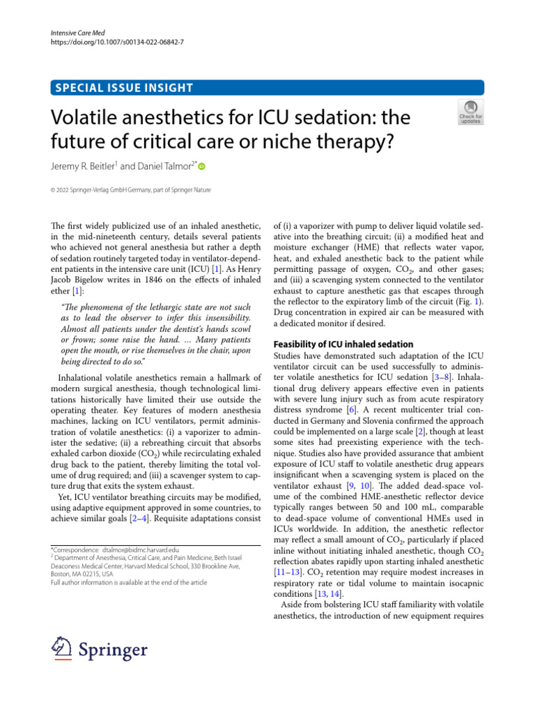 Volatile Anesthetics For ICU Sedation The Future of Critical Care | PDF ...