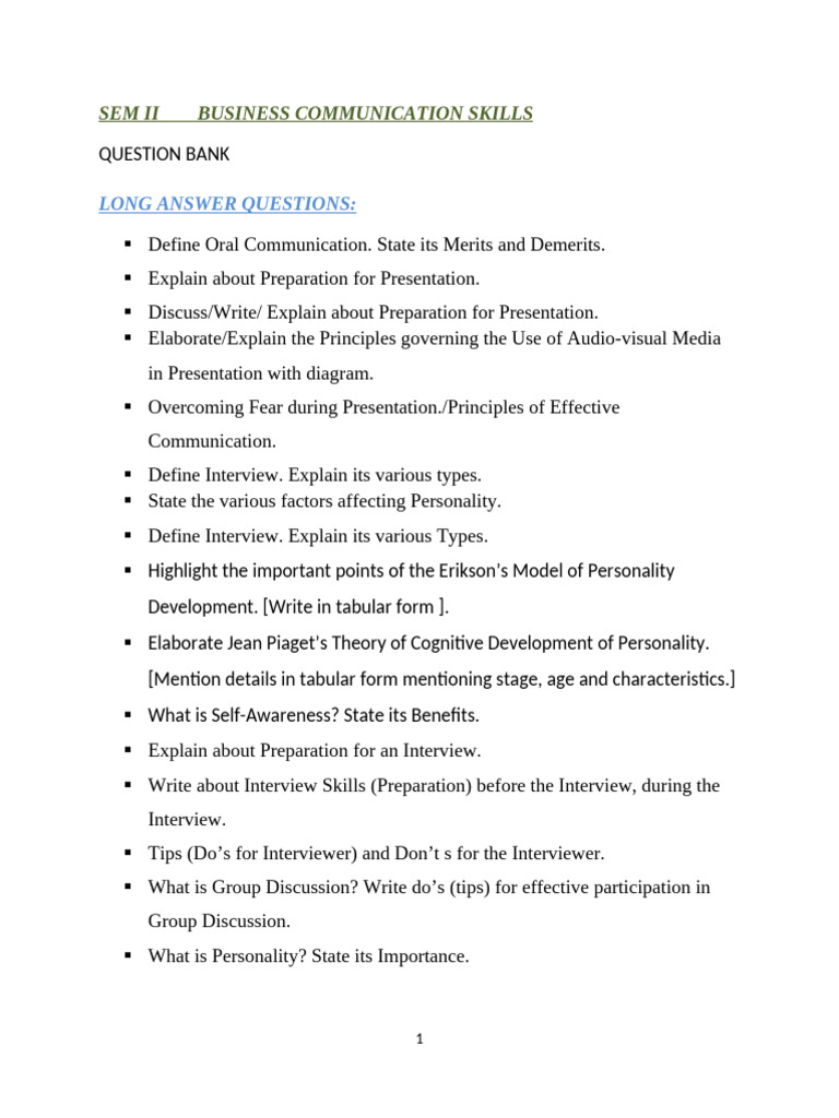 Important Questions of Business Communication | PDF