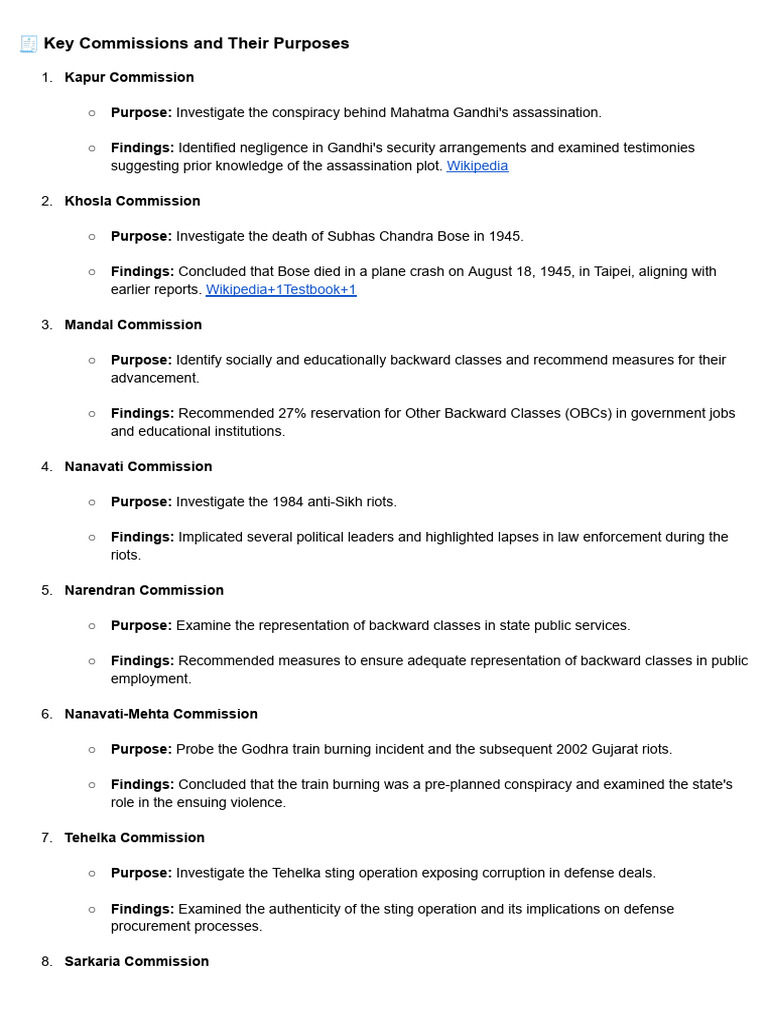 Key Commissions and Committees in India | PDF | Taxes | Justice