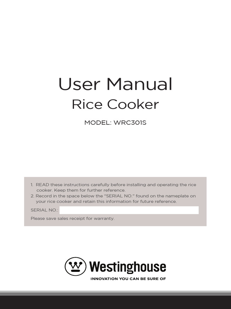 Westinghouse Rice Cooker Manual | PDF | Water | Kitchen Stove