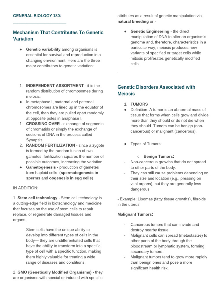 Genetic Variation and Disorders 1 | PDF | Meiosis | Cancer