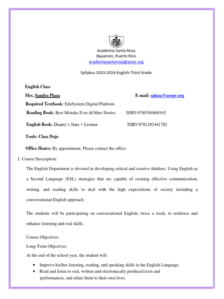 Third Grade English Syllabus 2023-2024 | PDF | Subtraction | Plagiarism
