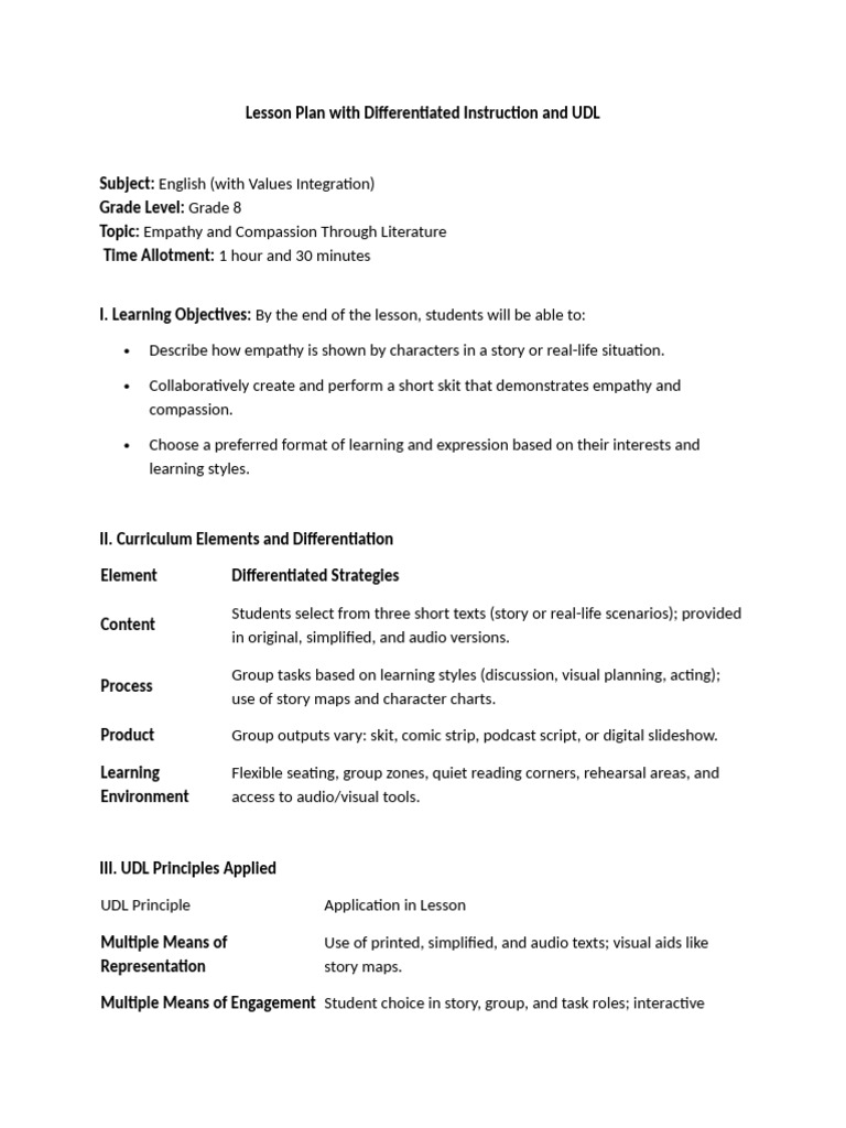 Lesson Plan With Differentiated Instruction and UDL | PDF | Differentiated Instruction | Learning