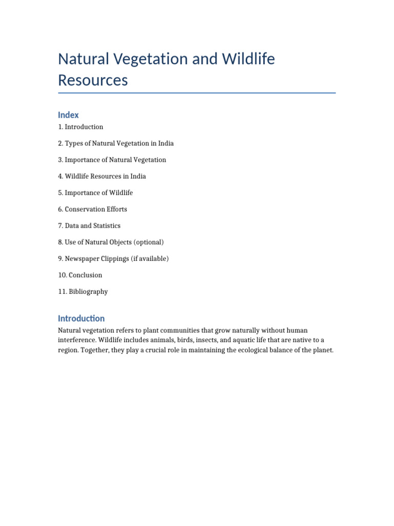 Updated Natural Vegetation and Wildlife Project | PDF
