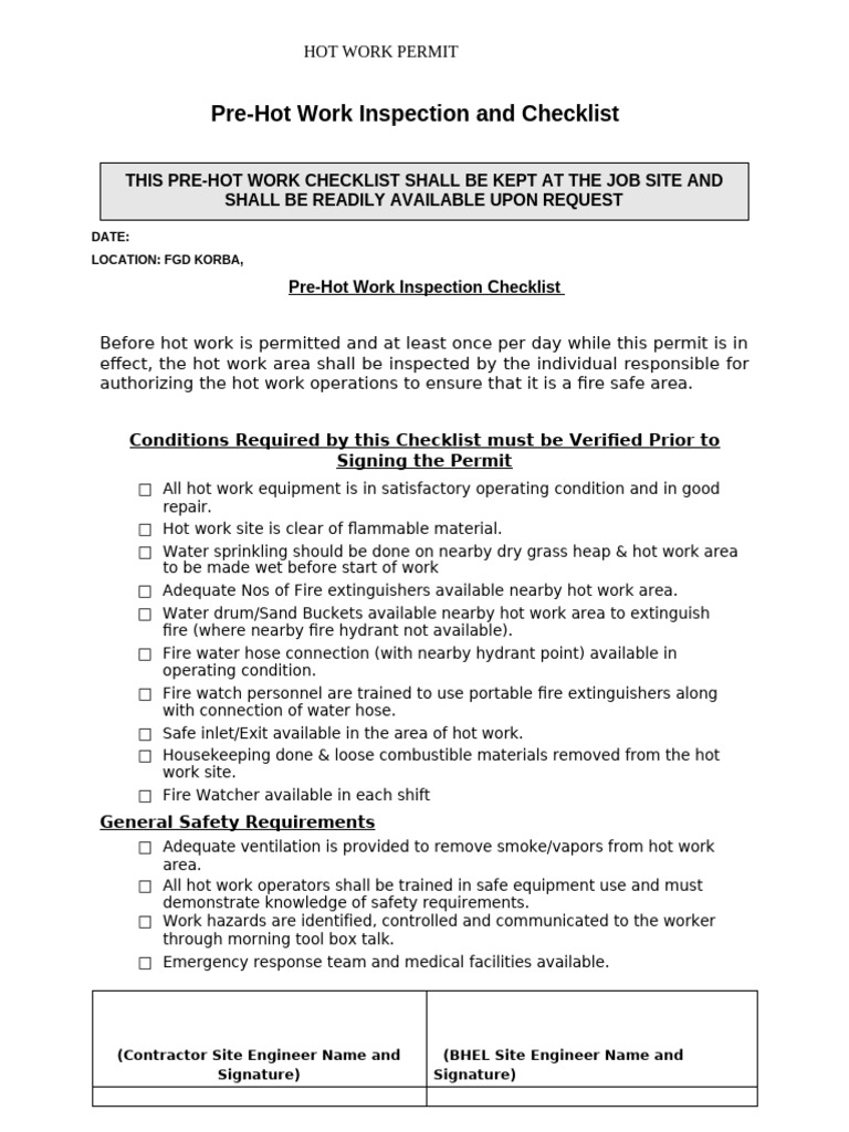 Pre-Hot - Work - Inspection - and - Checklist-1 R1 | PDF
