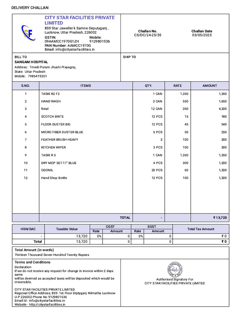 CS DC 24-25 35-Delivery challan-SANGAM HOSPITAL | PDF | Government ...