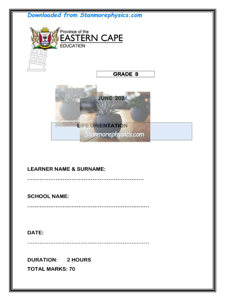 EC Life Orientation Grade 8 June 2024 QP and Memo | PDF