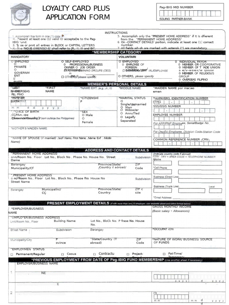 Pag-Ibig Loyalty Card Form 2024 (FRONT) | PDF