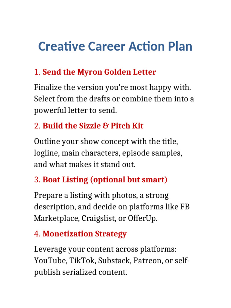 Creative Career Action Plan | PDF