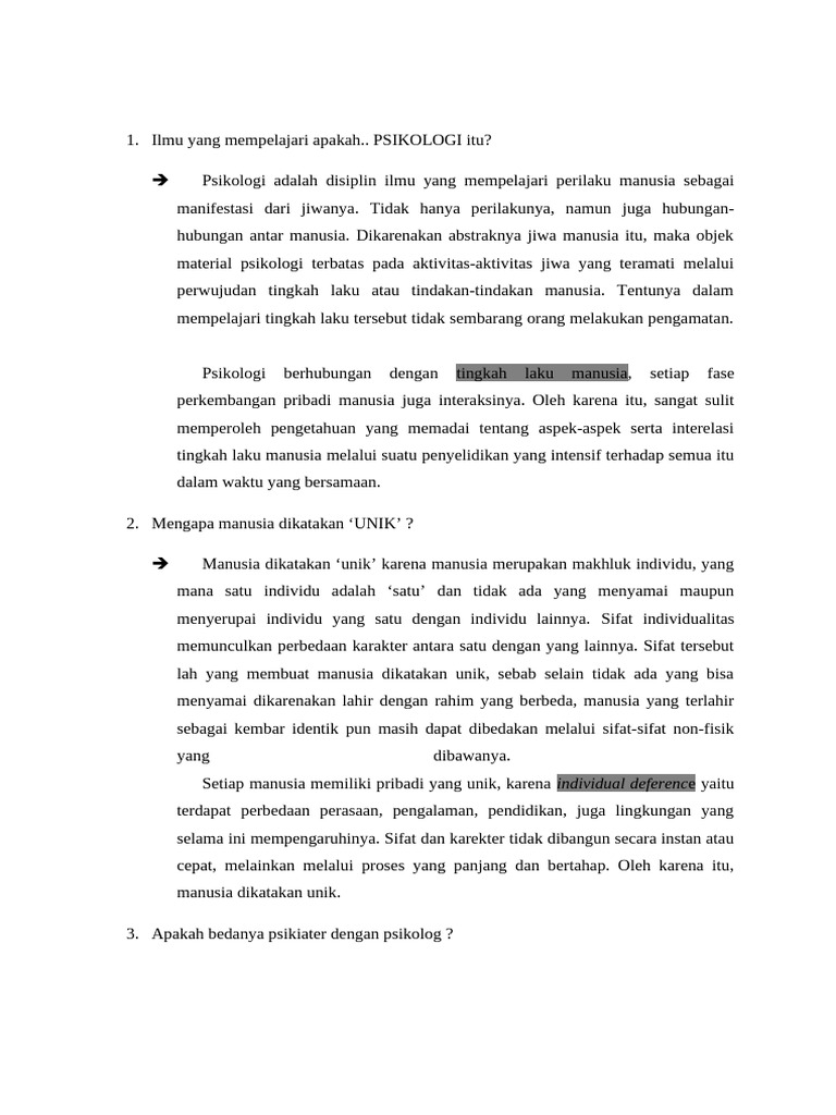 Psikologi Umum (Responsi 1) | PDF