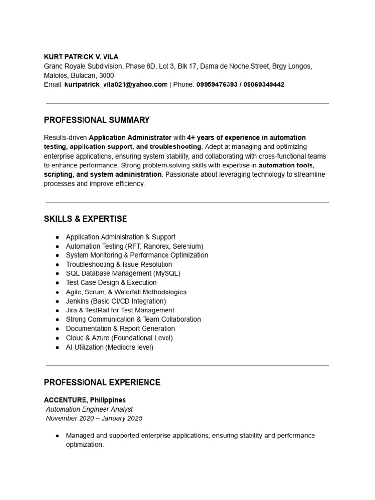 Resume (Application Admin) | PDF | Information Technology | Software ...