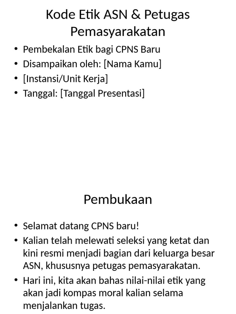 Kode Etik ASN Petugas Pemasyarakatan | PDF