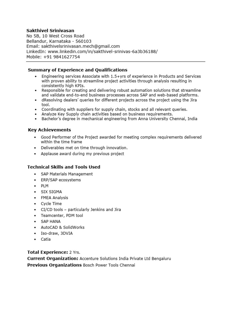 Sakthi Resume 1 - 1748258667910 - Sakthivel Srinivasan | PDF | Product ...