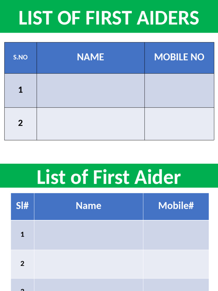 First Aider List Sample | PDF