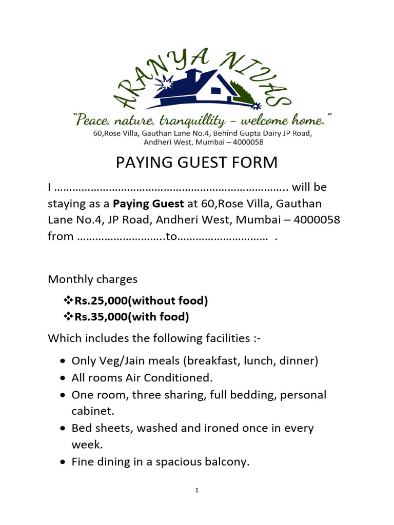 PAYING GUEST FORM (Revised) | PDF