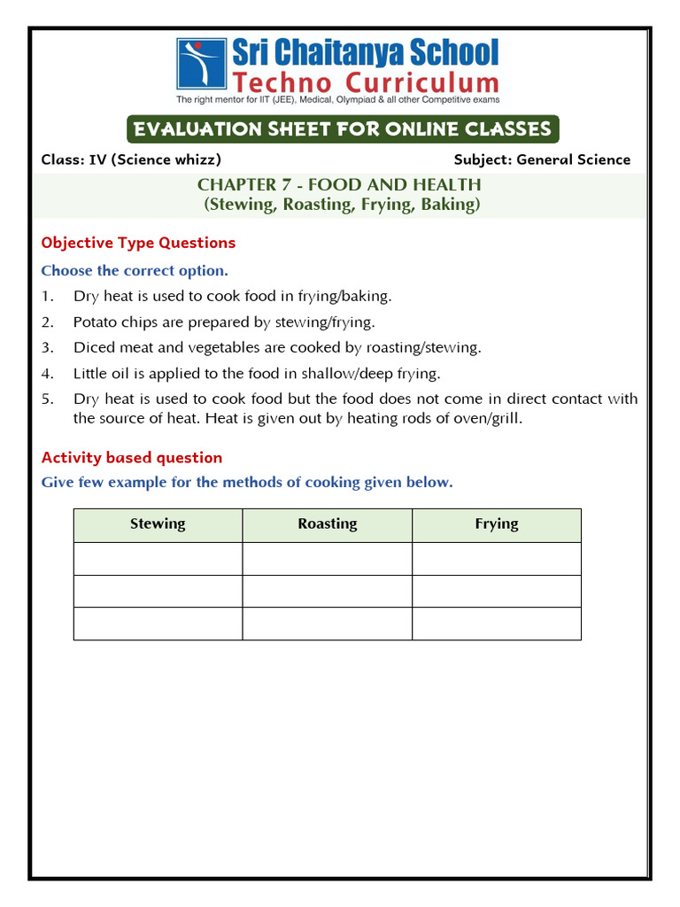 Class 4 Lesson 7 Evalution Sheet 6 (Science Whizz) | PDF