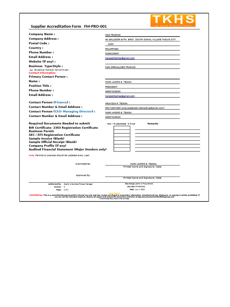 Supplier's Accreditation Form | PDF