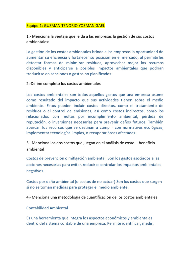 Preguntas Exposiciones Costos | PDF | Sustentabilidad | Residuos
