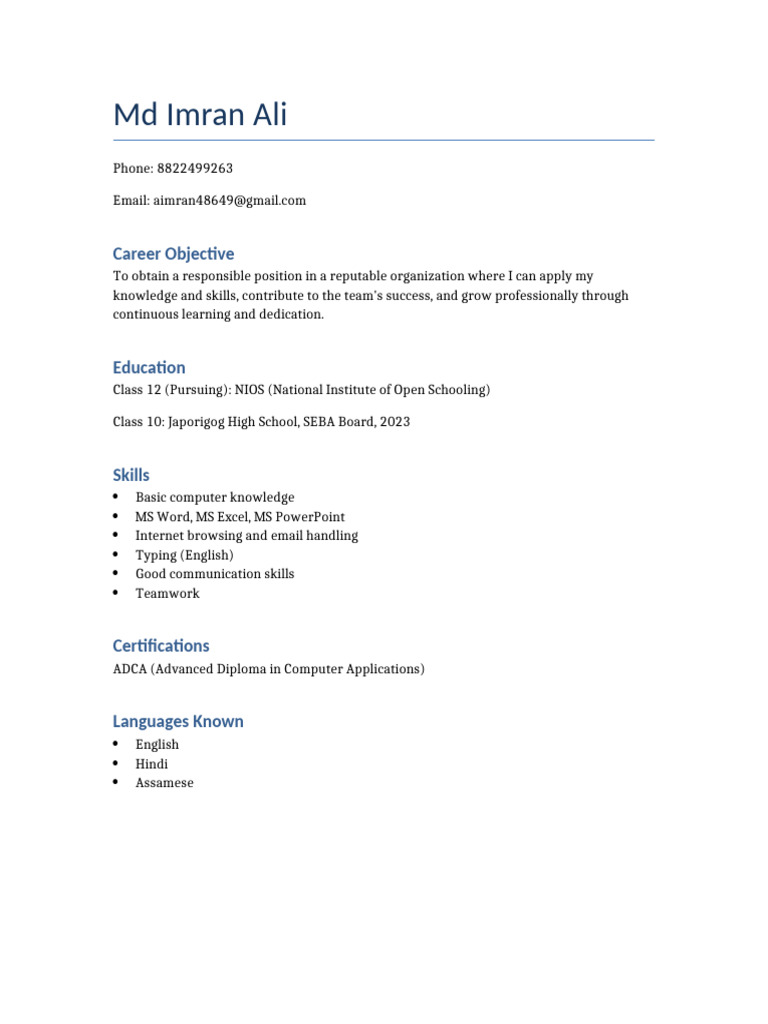 MD Imran Ali CV | PDF