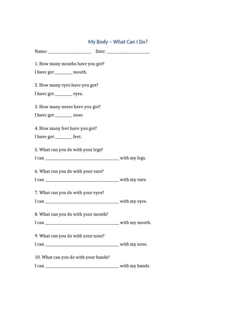 My Body Worksheet | PDF