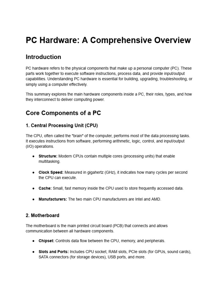 PC Hardware - A Comprehensive Overview | PDF | Computer Hardware | Central Processing Unit