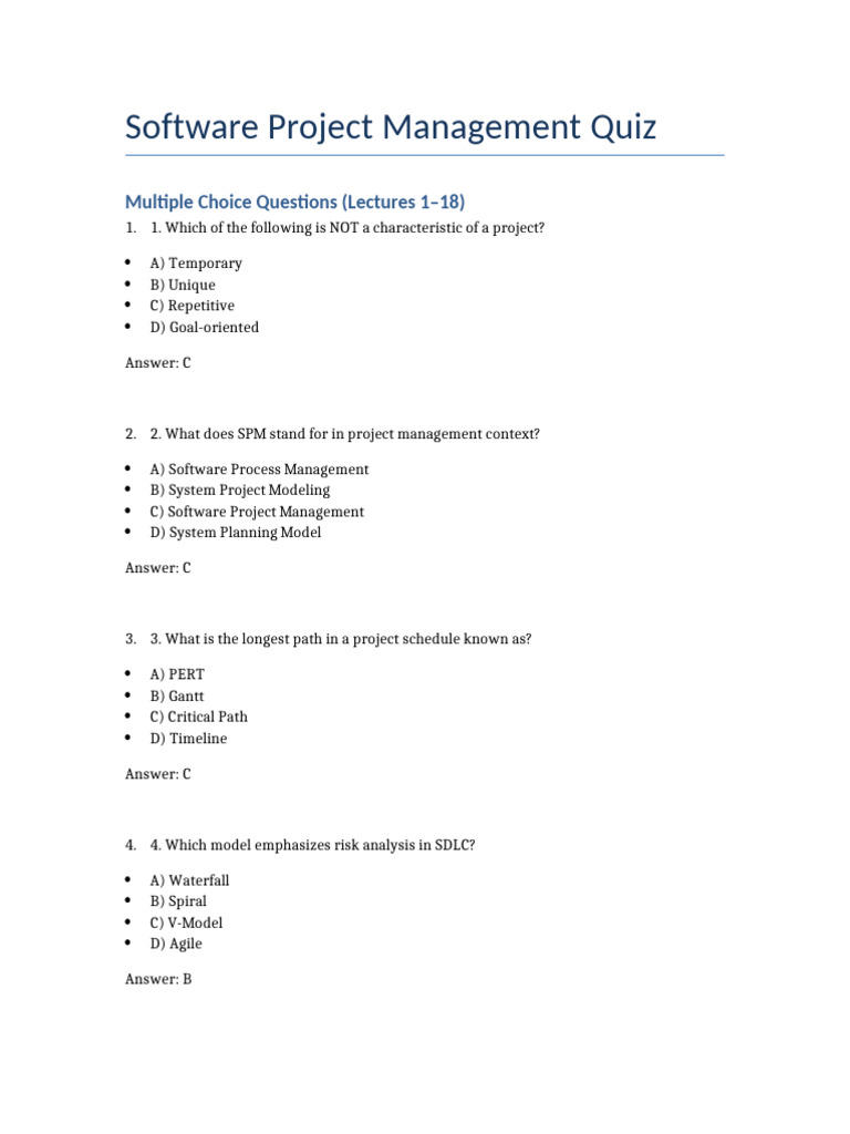 SPM Quiz Lectures 1 To 18 | PDF