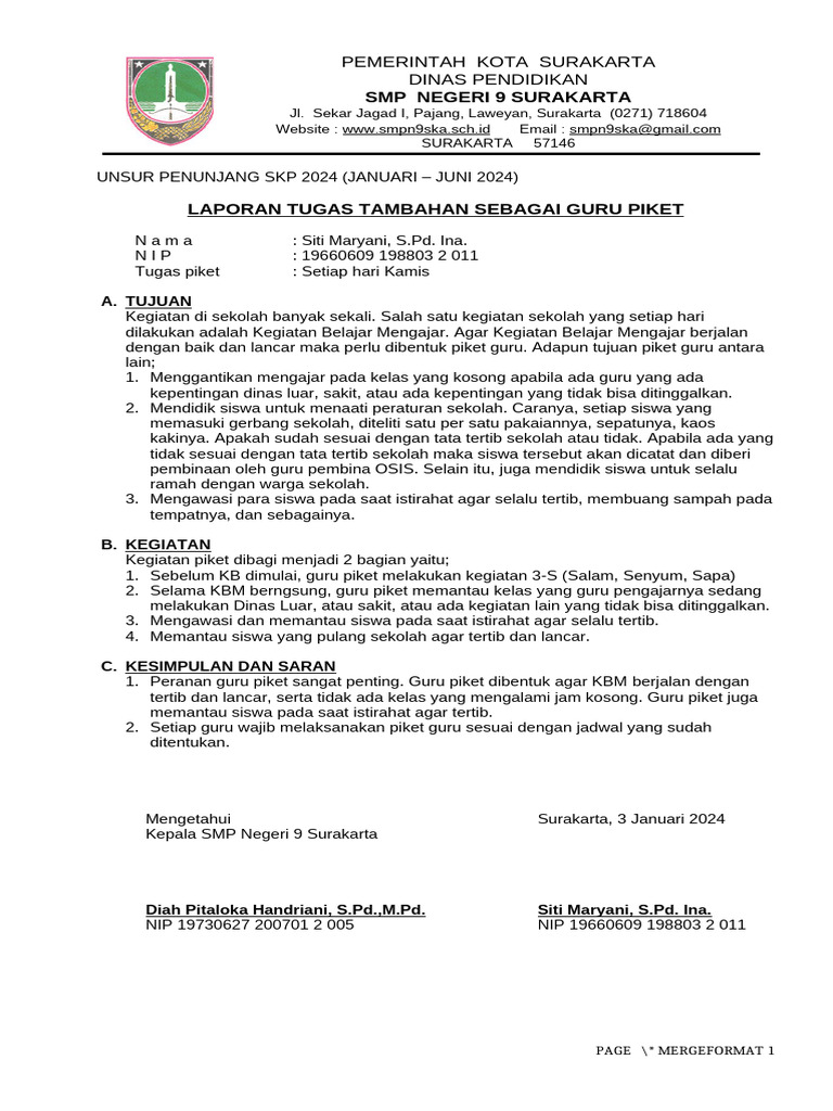 Laporan GR Piket & MGMP | PDF