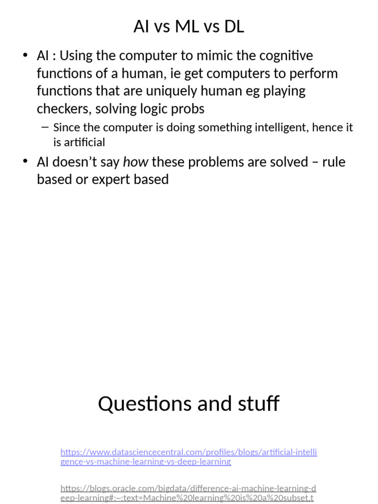 AI vs ML vs DL - a single slide summary | PDF