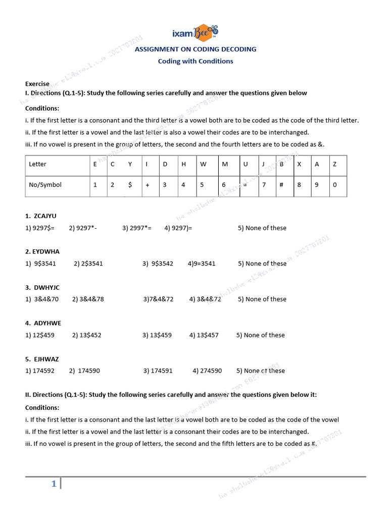 Coding Decoding - Coded With Conditions - Assignment 2 - Questions | PDF | Consonant | Vowel